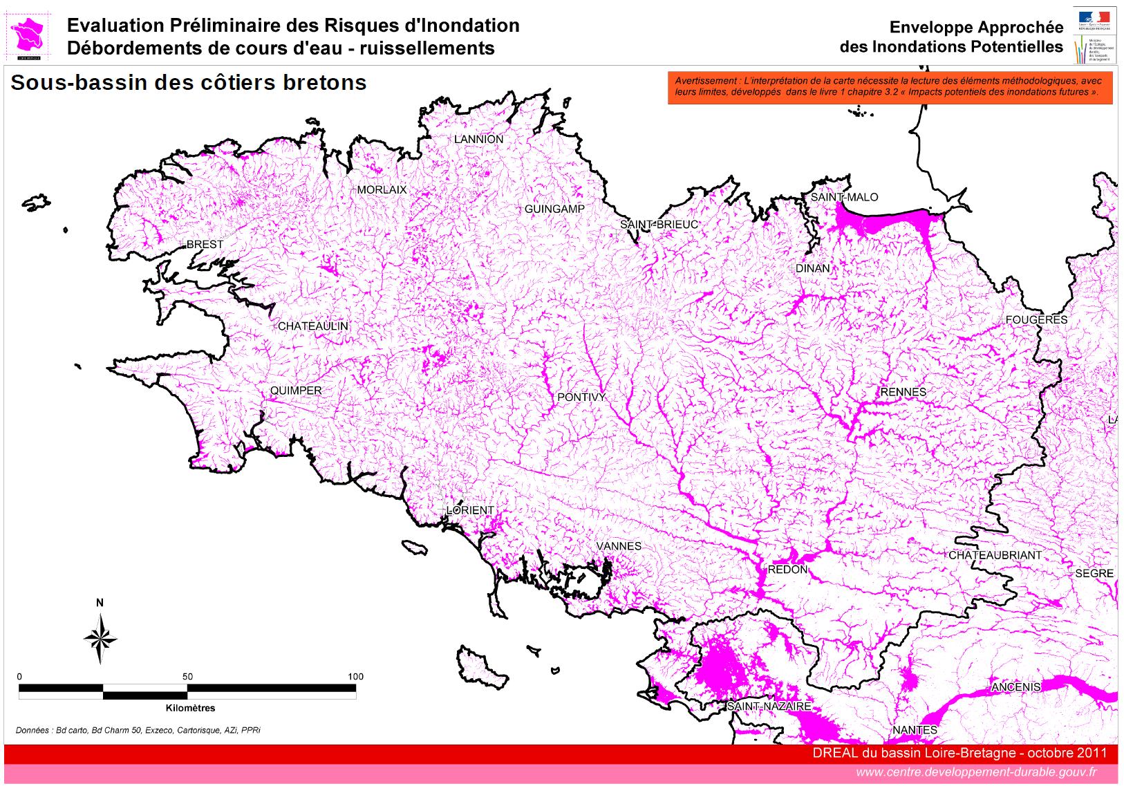 Enveloppe approchée des inondations potentielles en Bretagne